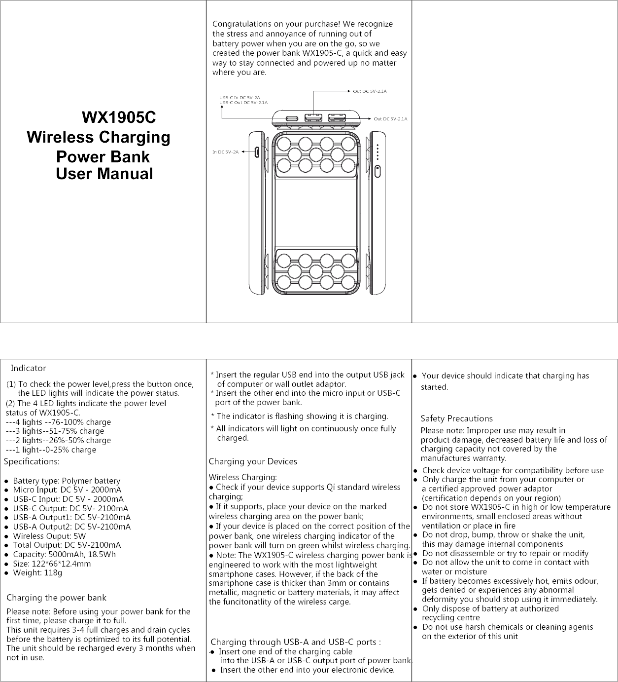 Pilot Technology WX1905C Wireless Power Bank User Manual WX1905C manual
