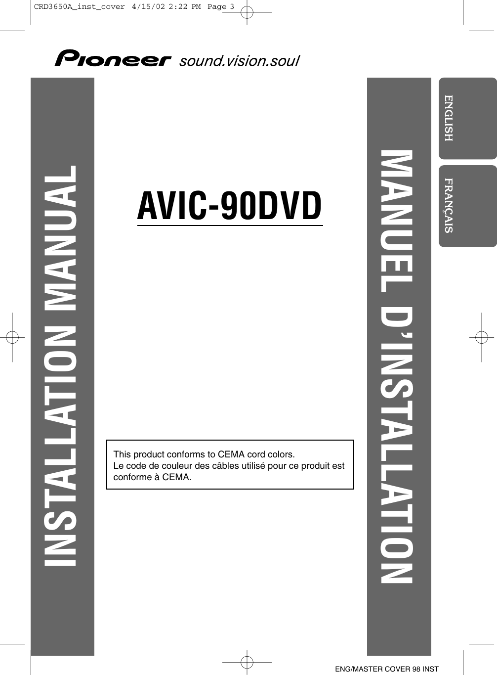 Pioneer Avic 90Dvd Users Manual CRD3650 A
