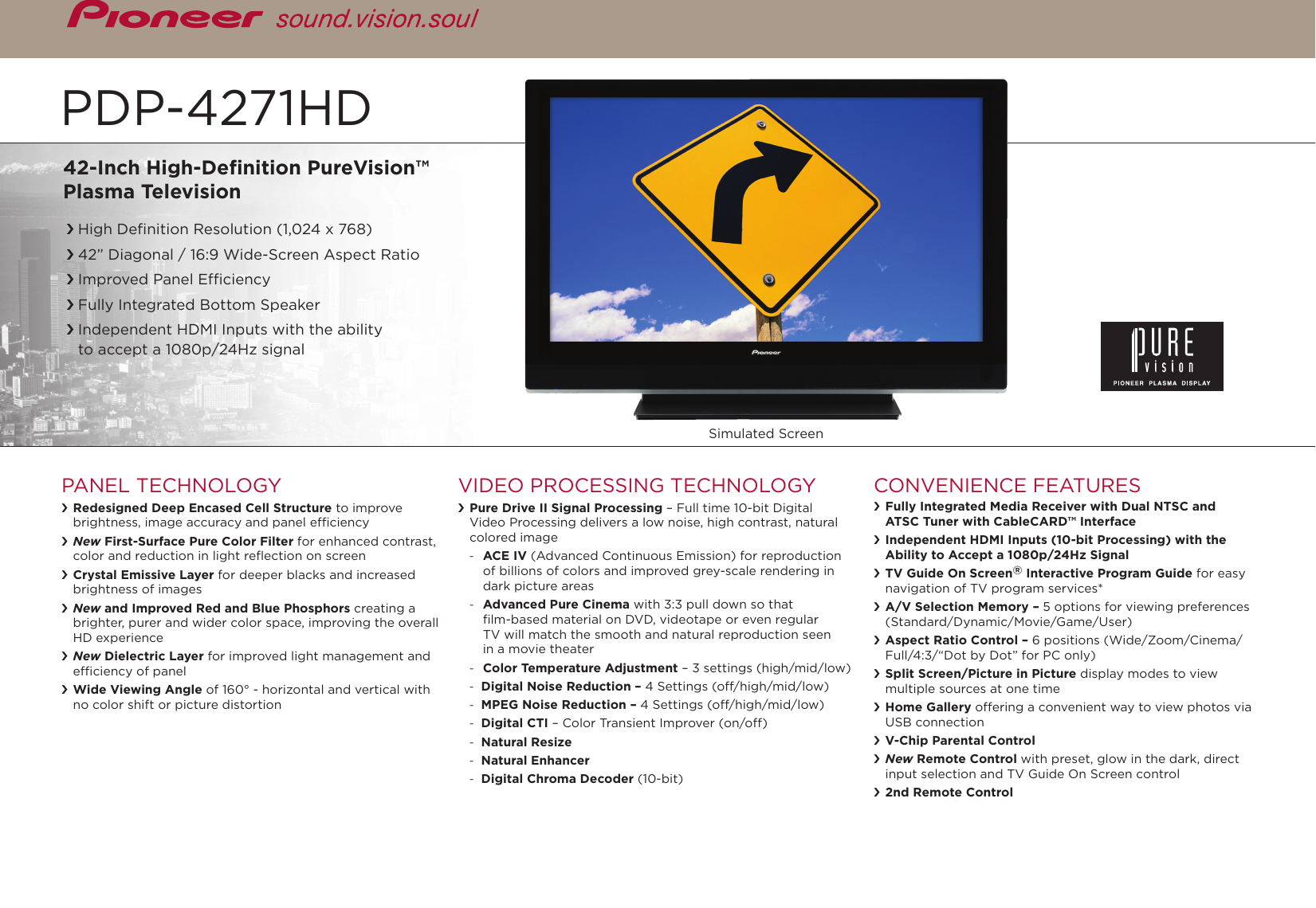 Pioneer Pure Vision Pdp 4271Hd Users Manual