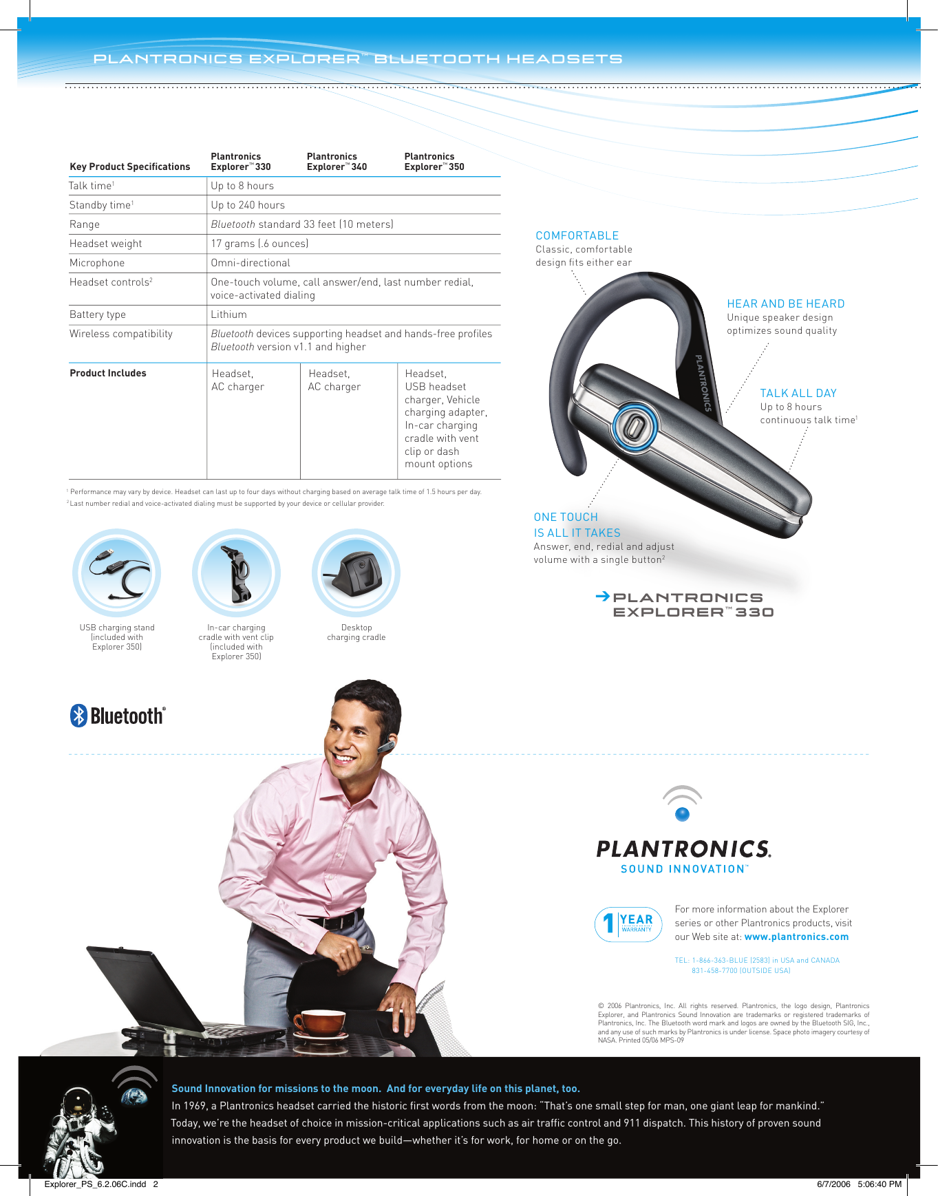 Plantronics Explorer 330 Data Sheet,Explorer 340 Sheet And 350 ps