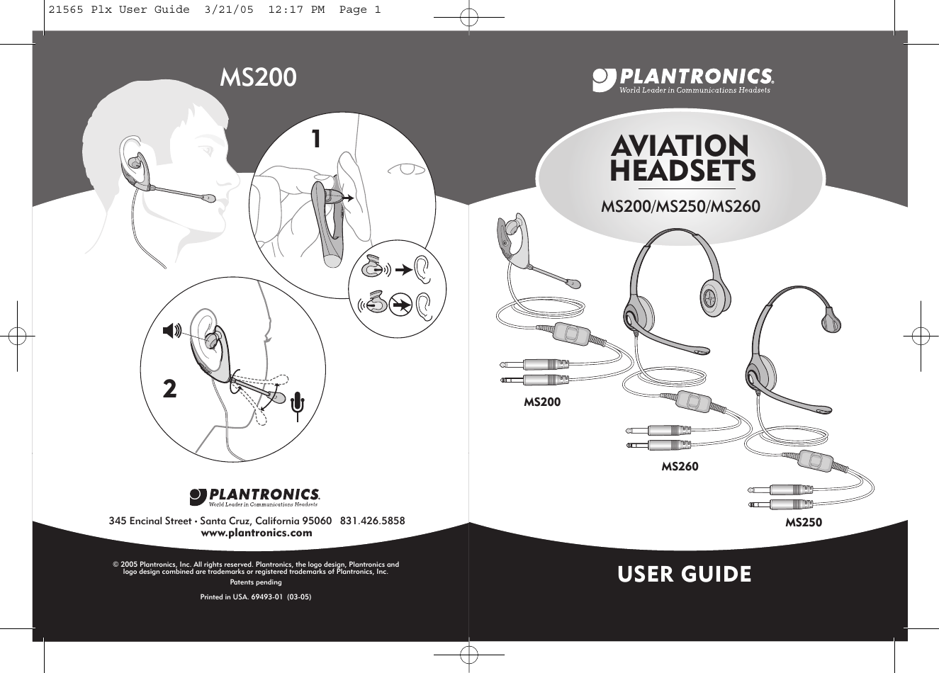 Plantronics MS200 User Guide,MS250 Guide And MS260 UserGuide aviation ug