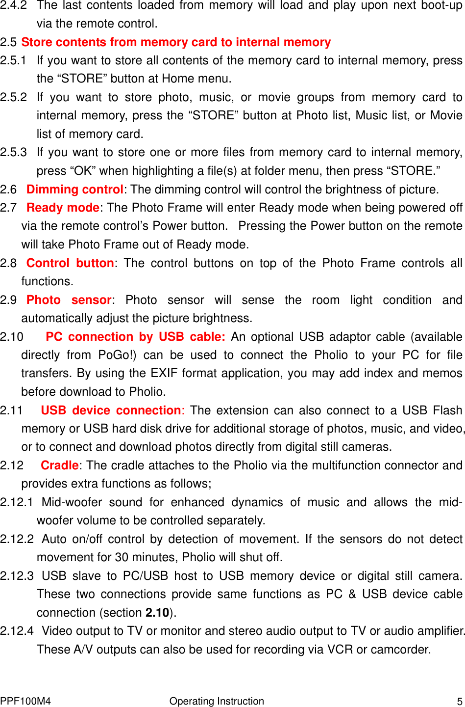 Pogo Products Ppf100M4 Users Manual Pholio