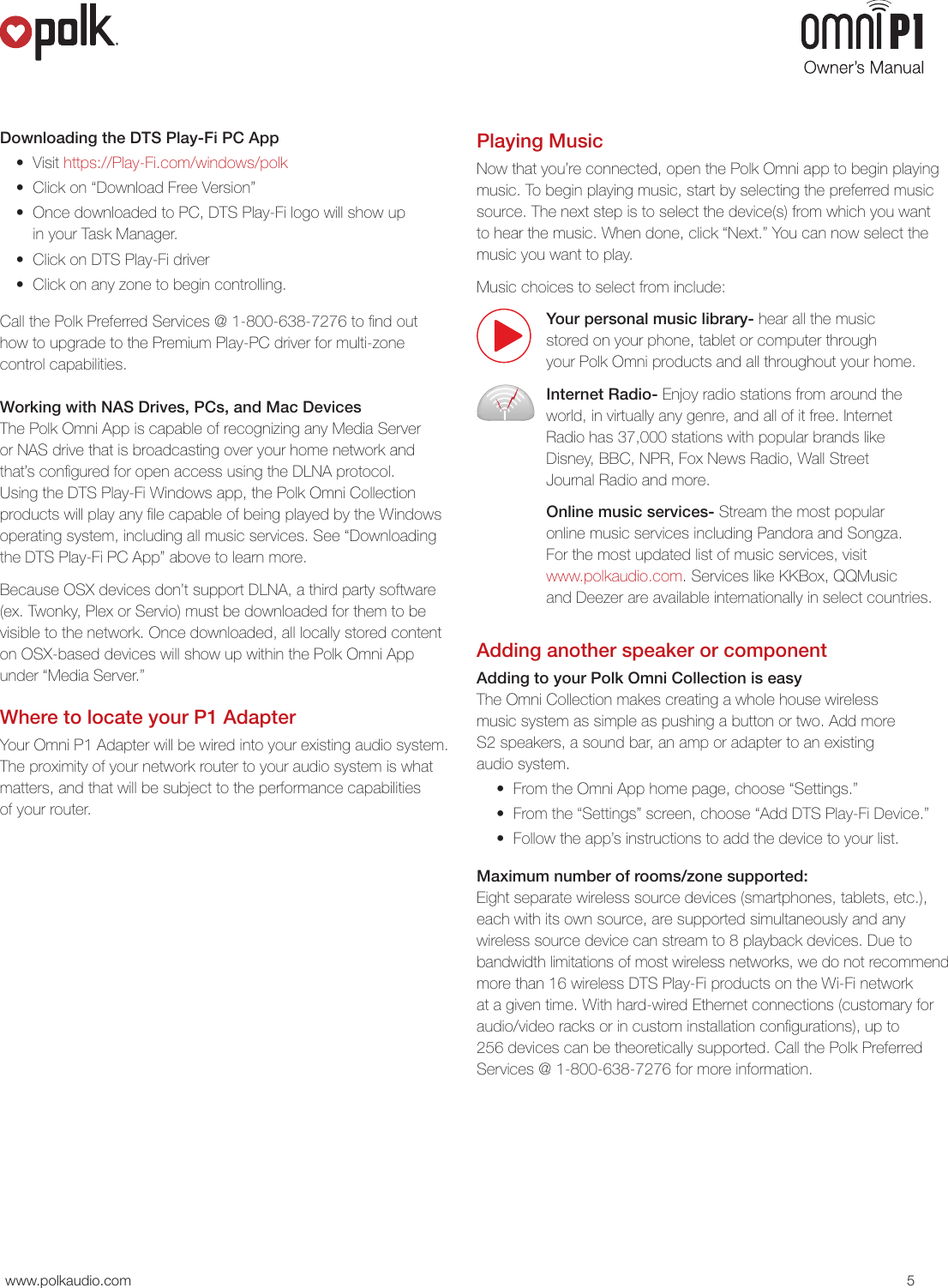 Polk Audio Omni P1 Owners Manual