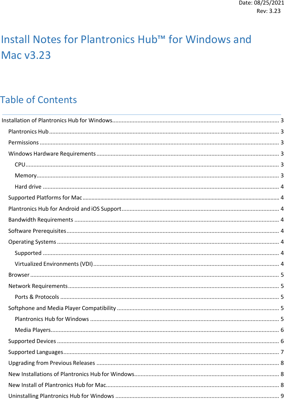 Poly Hub desktop install notes en