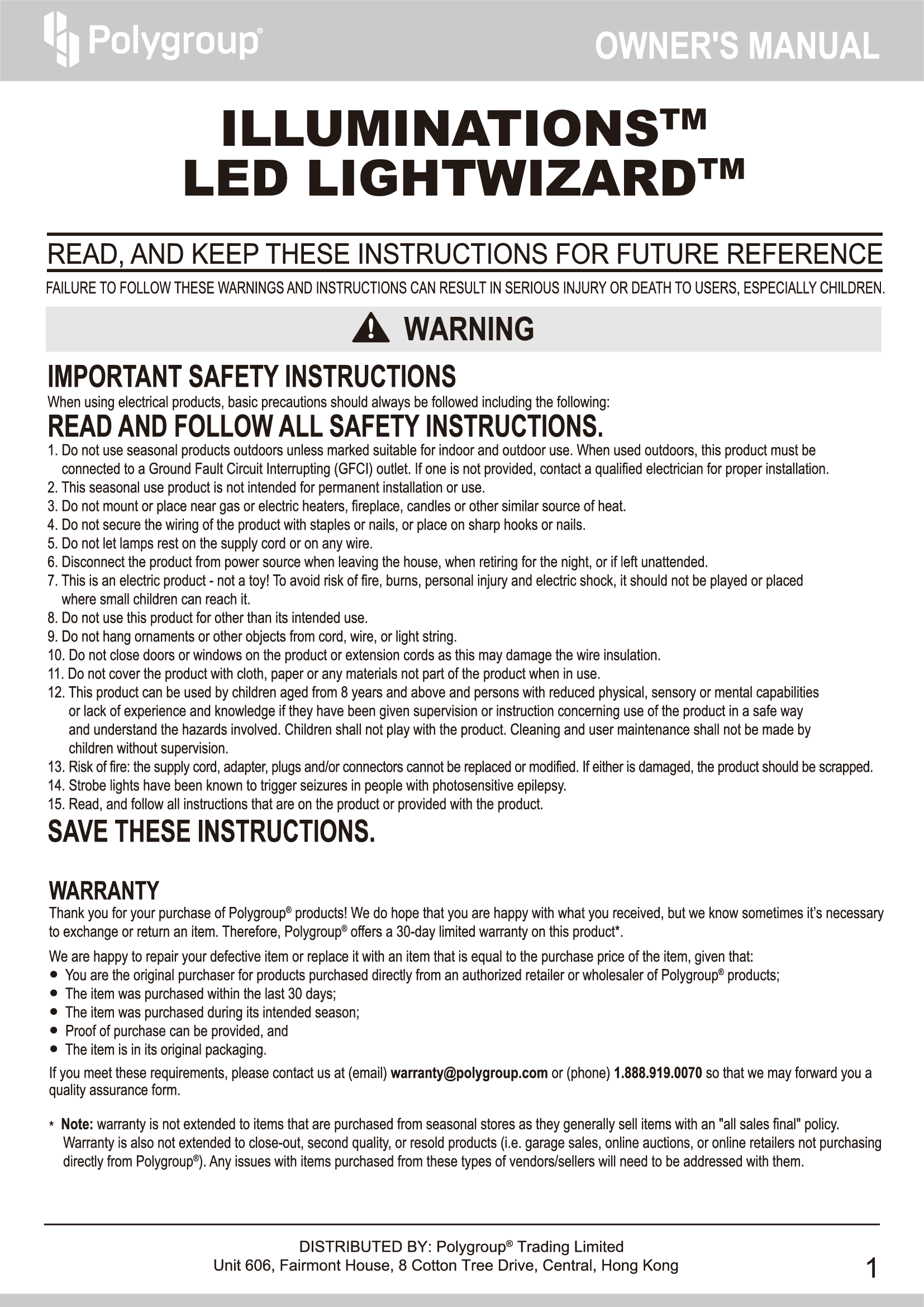 Polygroup PDT004 Controller User Manual LED LightWizard Lights EN US ...