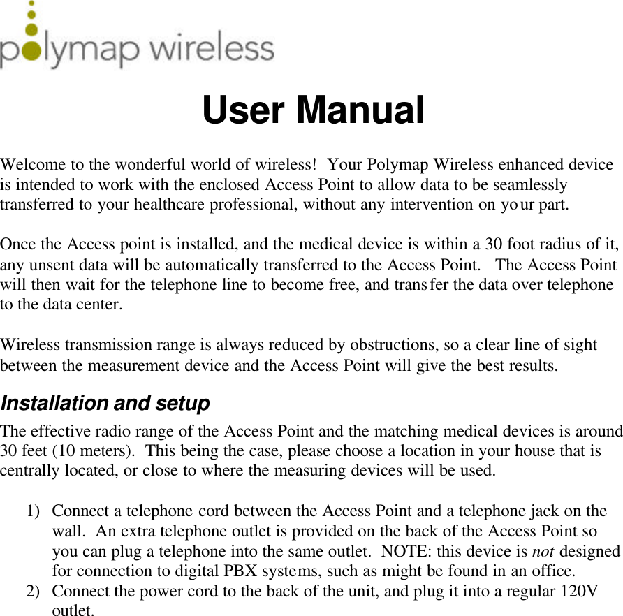 Polymap Wireless PWA0701 Bluetooth Access Point User Manual