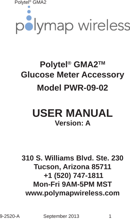 Polymap Wireless PWR0902 Bluetooth Accessory for Glucose Meters User Manual GMA manual 09 indd