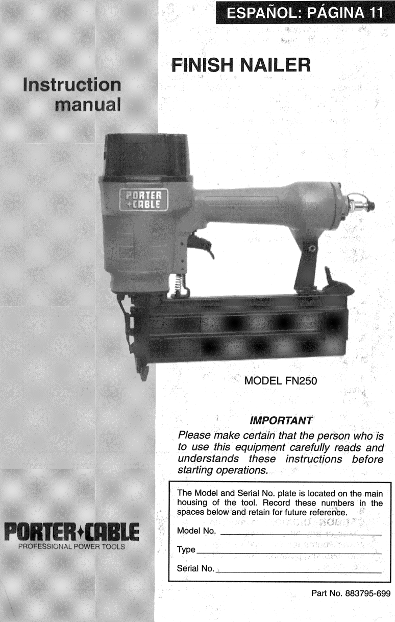 Porter Cable Fn250 Users Manual