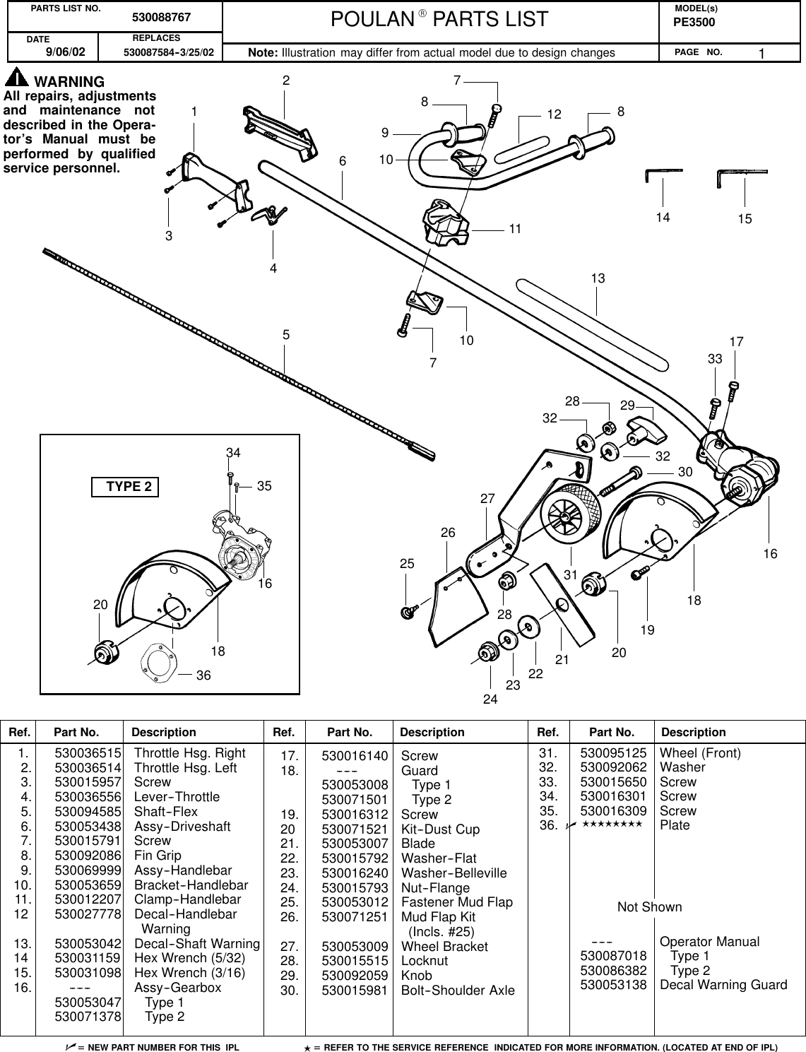 Poulan P3500 Parts Manual IPL, PE3500, 2002 09, TRIMMERS/EDGERS