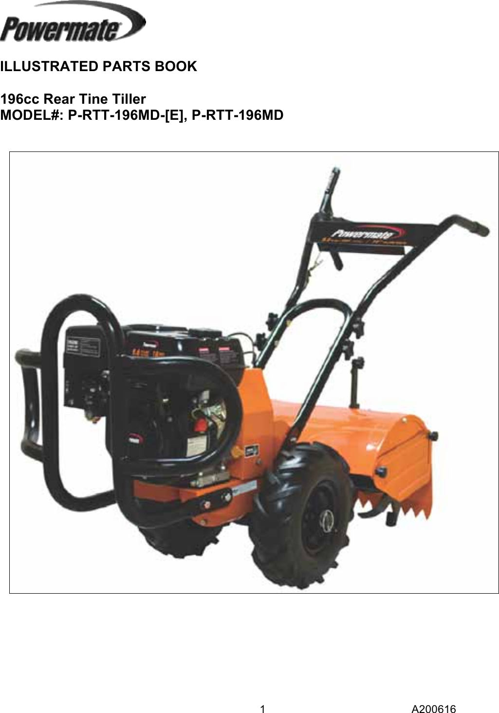 Powermate P Rtt 196Md E Parts List IPL Book Rear Tine Tiller 20090215