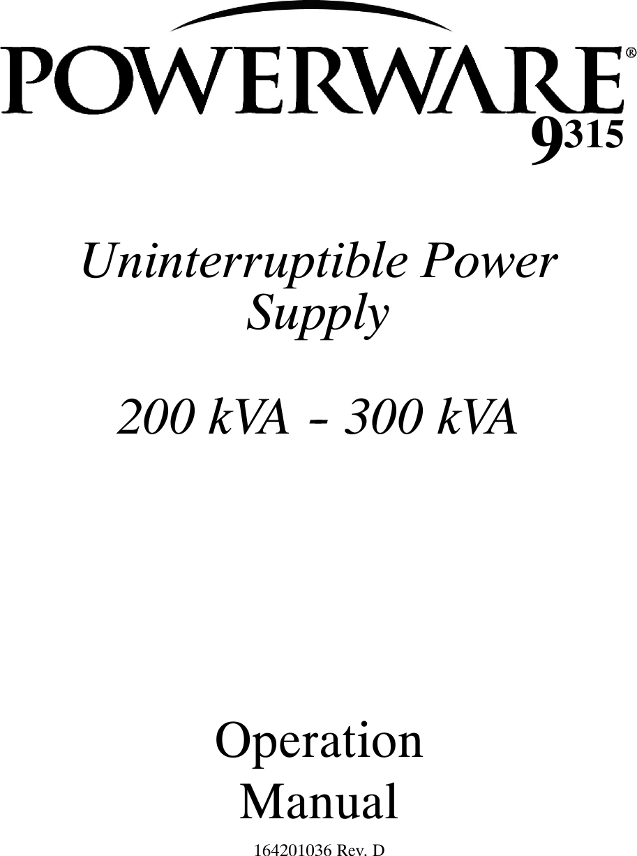 Powerware 9315 Users Manual Cover4