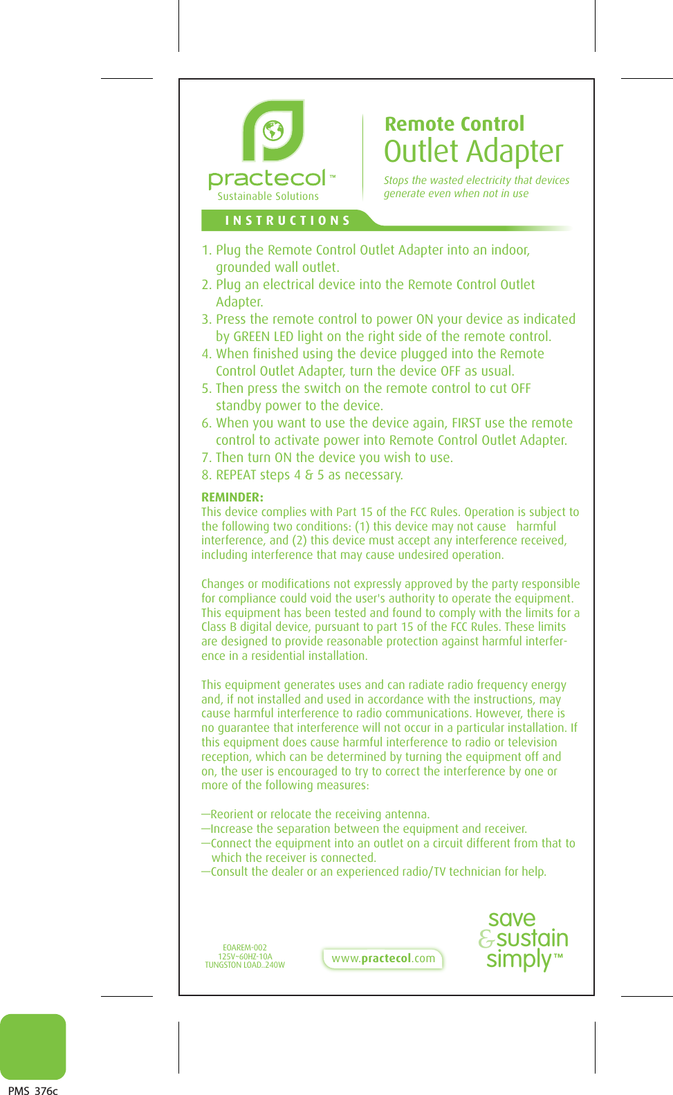 Practecol EOAREM-002-C Wireless Hand Held Transmitter User Manual ...