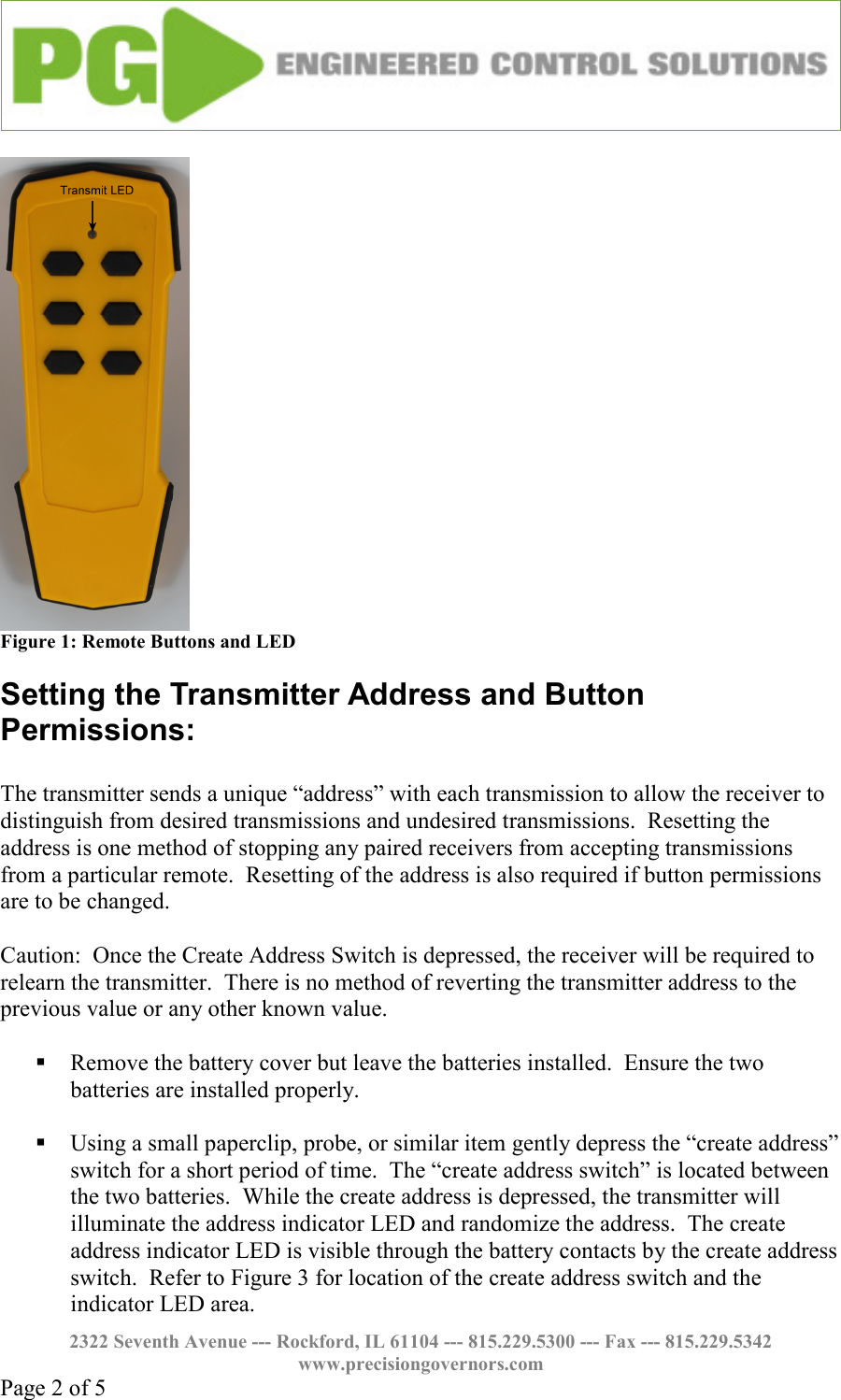 Precision Governors 9557 Industrial Remote Transmitter User Manual