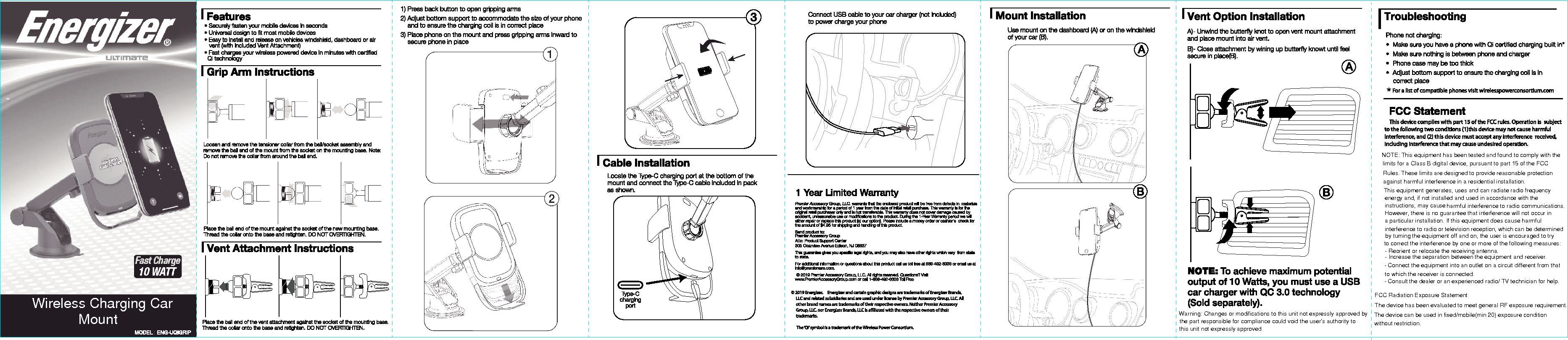 Premier Accessory Group ENG1 Wireless Charging Car Mount User Manual ...