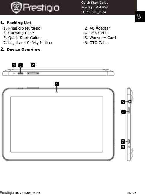 Prestigio Multipad Pmp 5588C Duo Quick Start Manual M03L Wired Laser Mouse