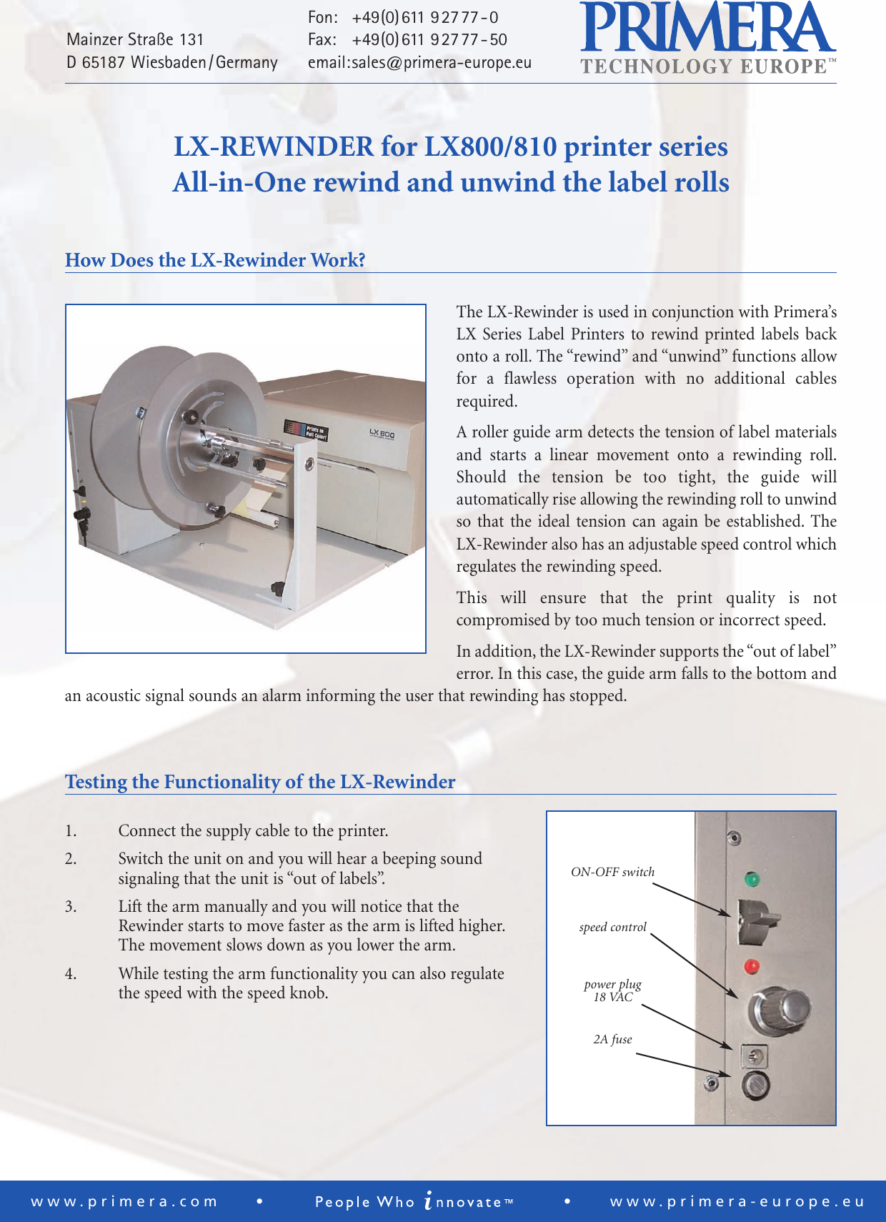 Primera Technology 810 Users Manual LX Rewinder