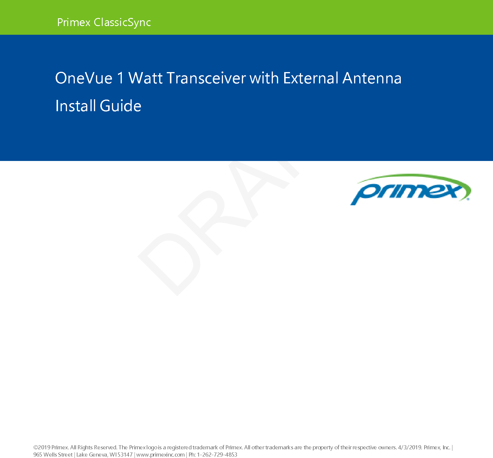 Primex Wireless TX400 OneVue Sync transceiver User Manual 1