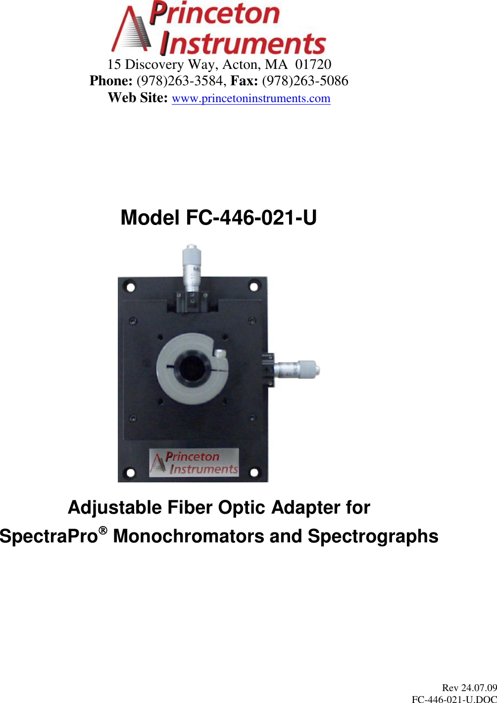Princeton FC 446 021 U UAdjustable Fiber Optic Adapter ForSpectraProÒ ...