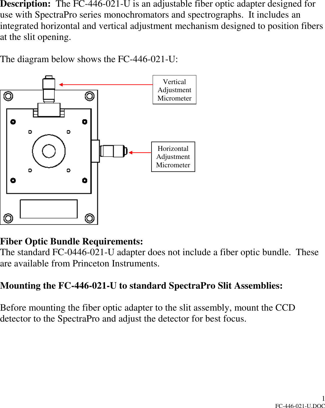Princeton FC 446 021 U UAdjustable Fiber Optic Adapter ForSpectraProÒ ...