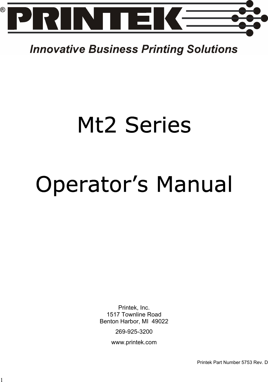 Printek Mt2 Series Users Manual S3500THS