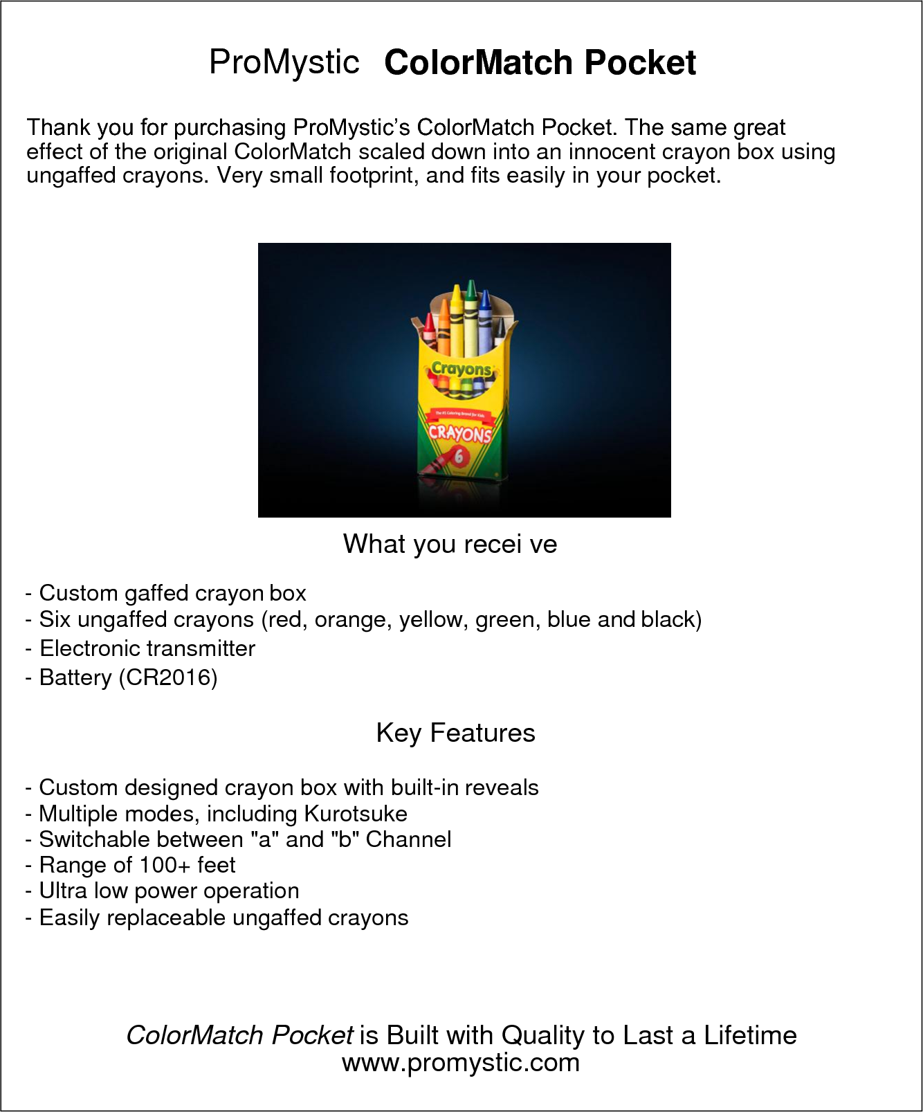 ProMystic CMP Color Match Pocket User Manual miniMD