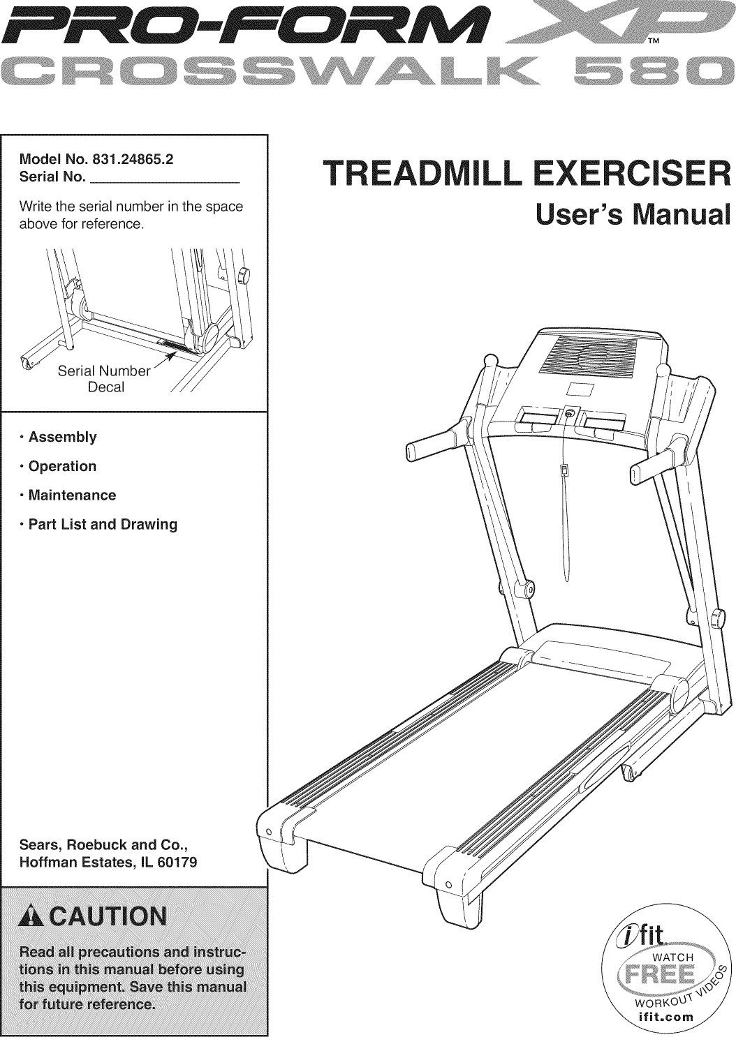 Proform 831248652 User Manual XP CROSSWALK 580 Manuals And Guides L0901617