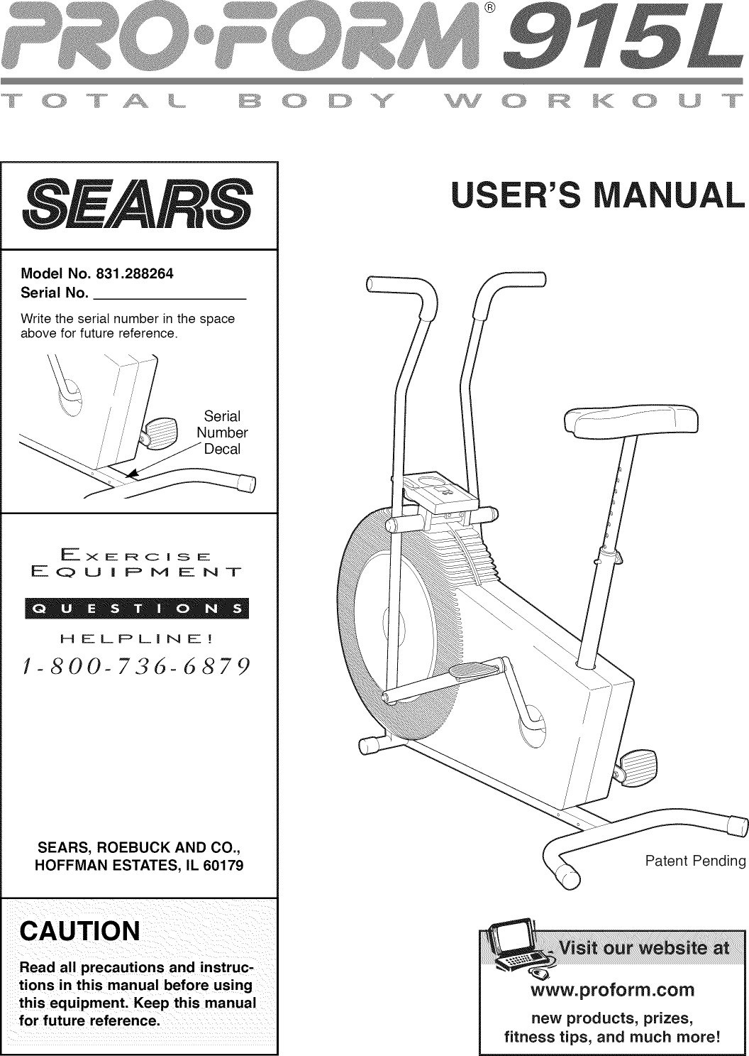 Proform 831288264 User Manual CYCLE Manuals And Guides L0909527