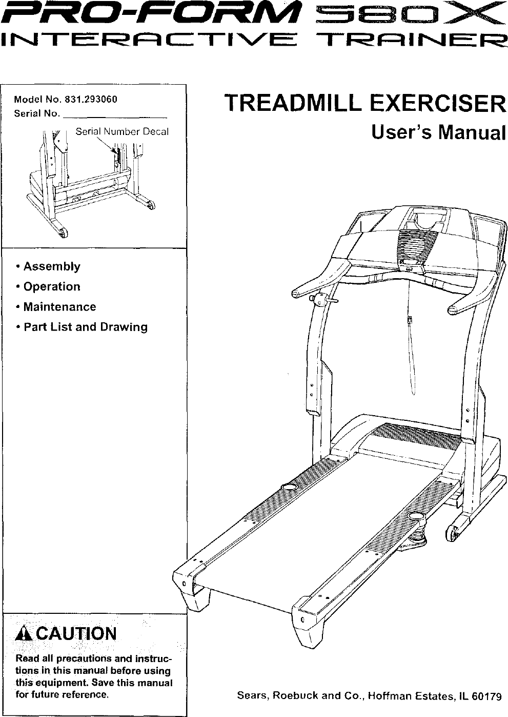 Proform 831293060 User Manual TREADMILL Manuals And Guides L0309012