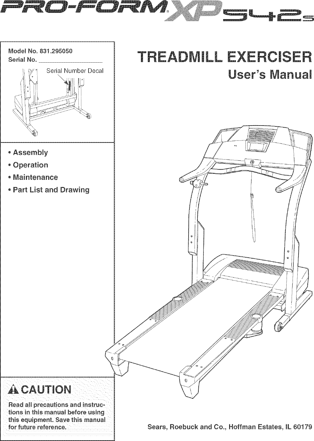 Proform 831295050 User Manual XP 542S Manuals And Guides L0411357