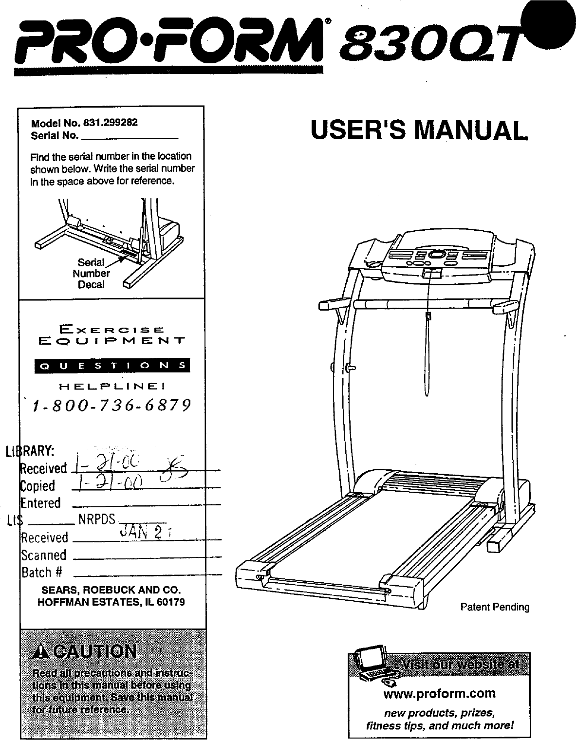 Proform 831299282 User Manual 830QT Manuals And Guides L0020028