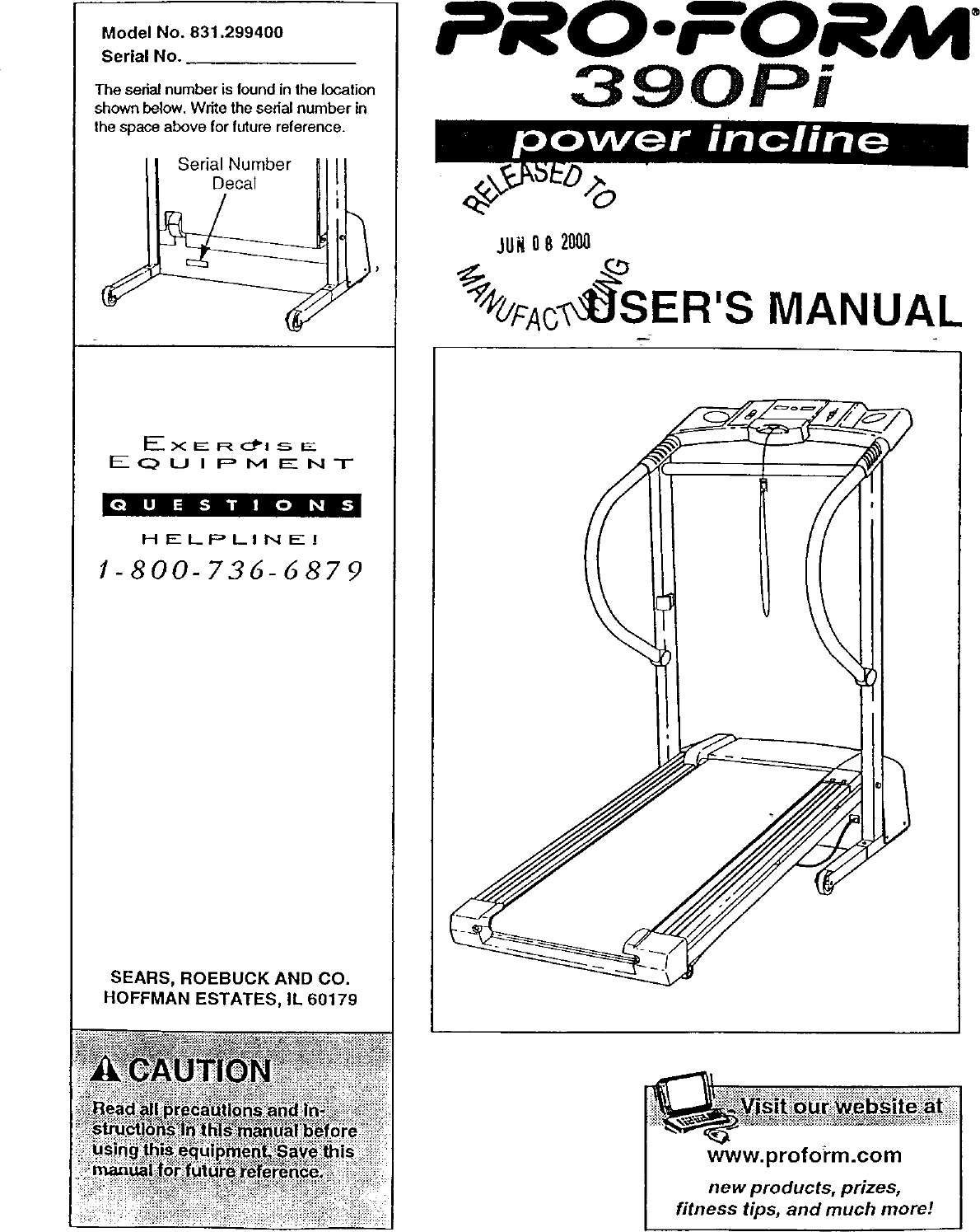 Proform 831299400 User Manual 390PI Manuals And Guides L0010529