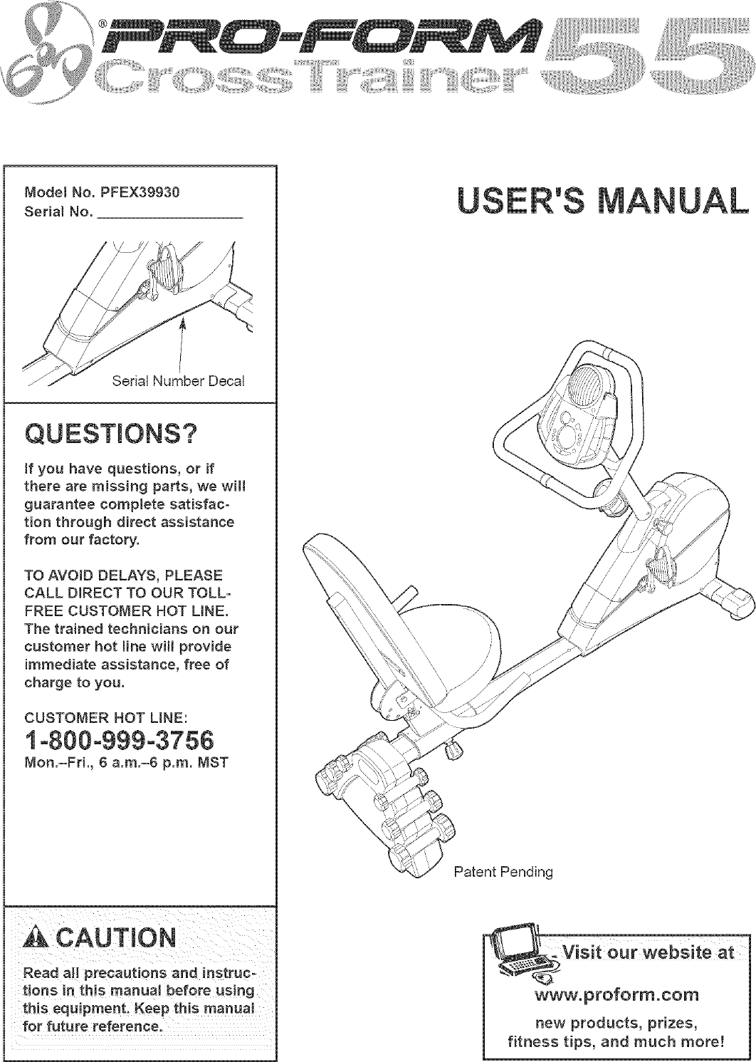 Proform DRC39940 User Manual CROSSTRAINER 55/56 Manuals And Guides L0503422