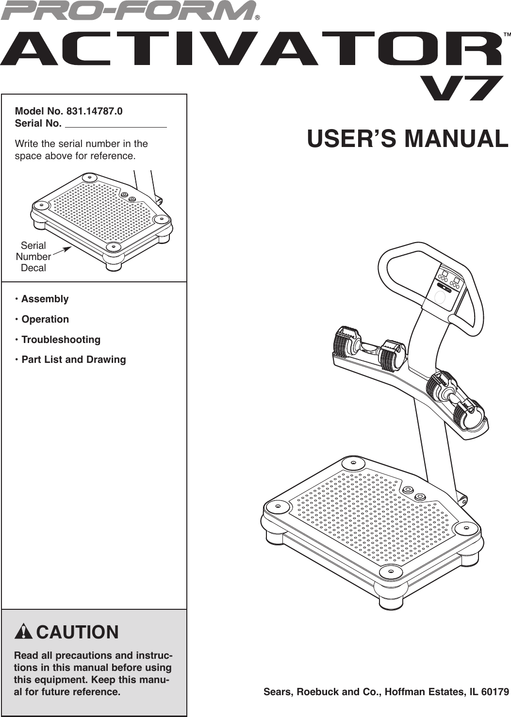 Proform 147870 Activator V7 Users Manual 285430