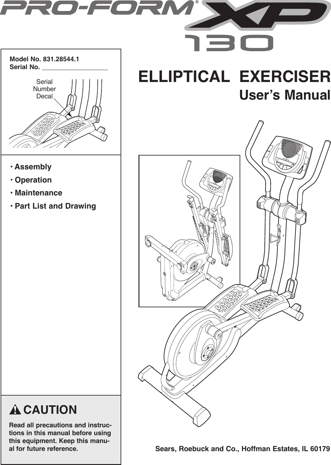 Proform 285441 Xp 130 Elliptical Users Manual PFEL39031 208048