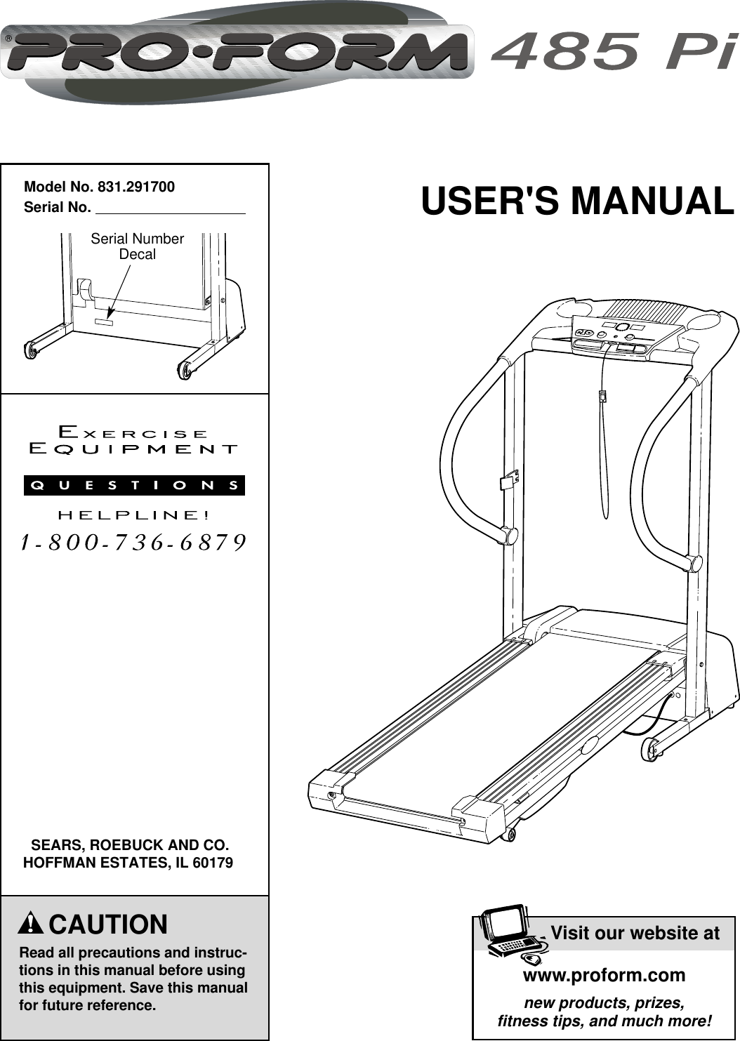 Proform 291700 485 Treadmill Users Manual