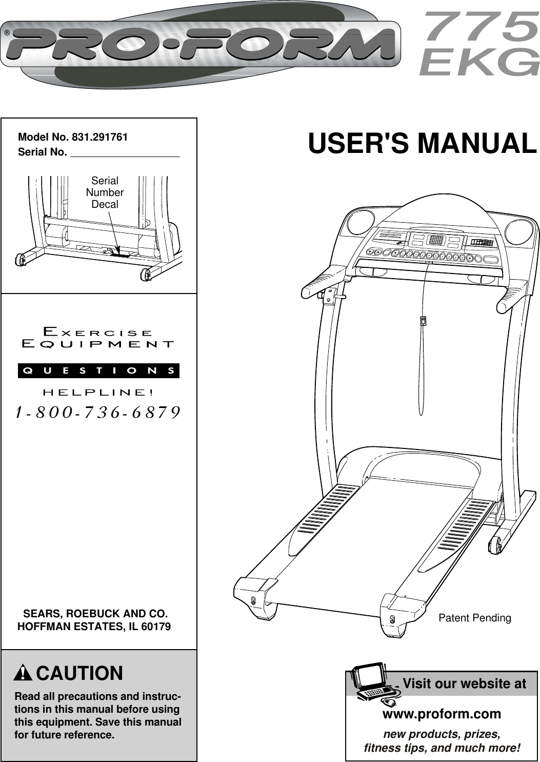 Proform 291761 775 Ekg Treadmill Users Manual