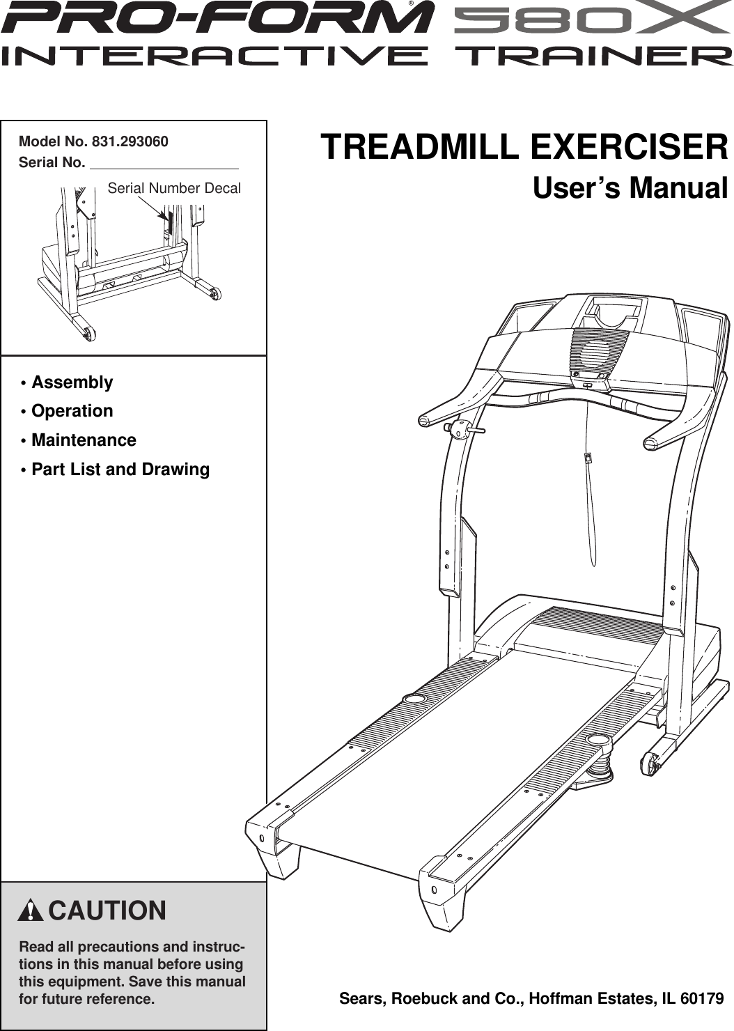 Proform 293060 580X Treadmill Users Manual