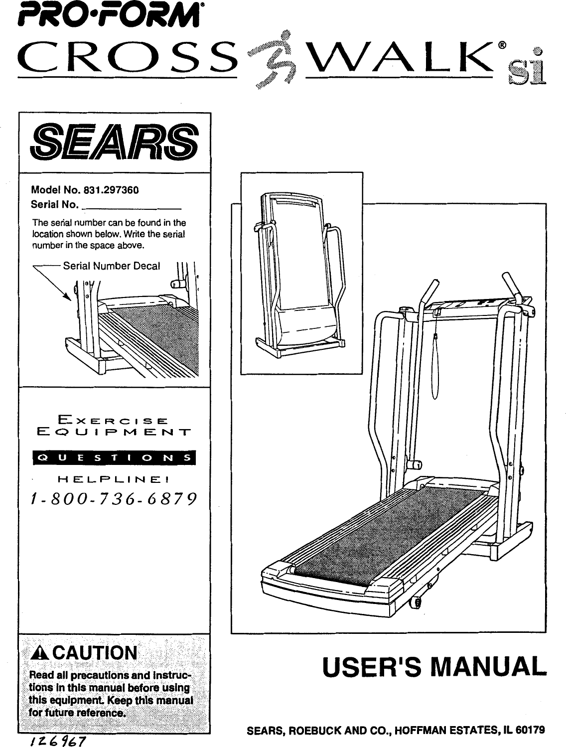 Proform 297360 Crosswalk Si Treadmill Users Manual