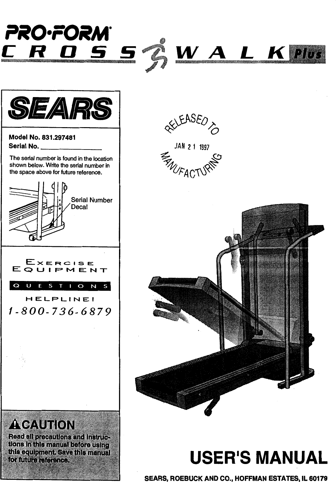 Proform 297481 Crosswalk Si Treadmill Users Manual