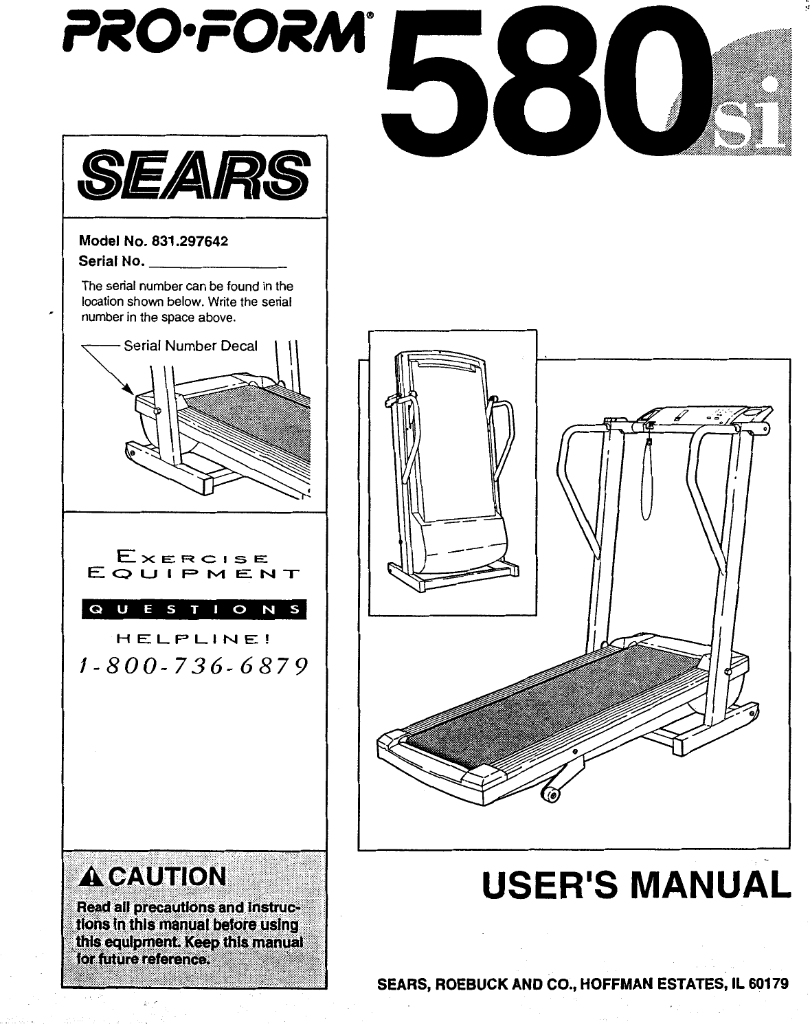 Proform 297642 580 Si Treadmill Users Manual