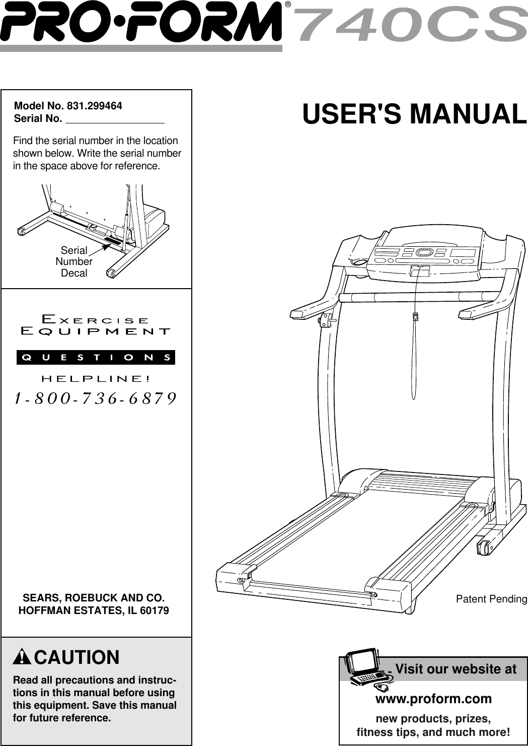 Proform 299464 745 Cs Treadmill Users Manual