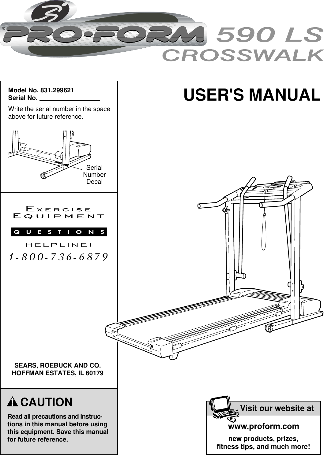 Proform 299621 Crosswalk 590Ls Treadmill Users Manual