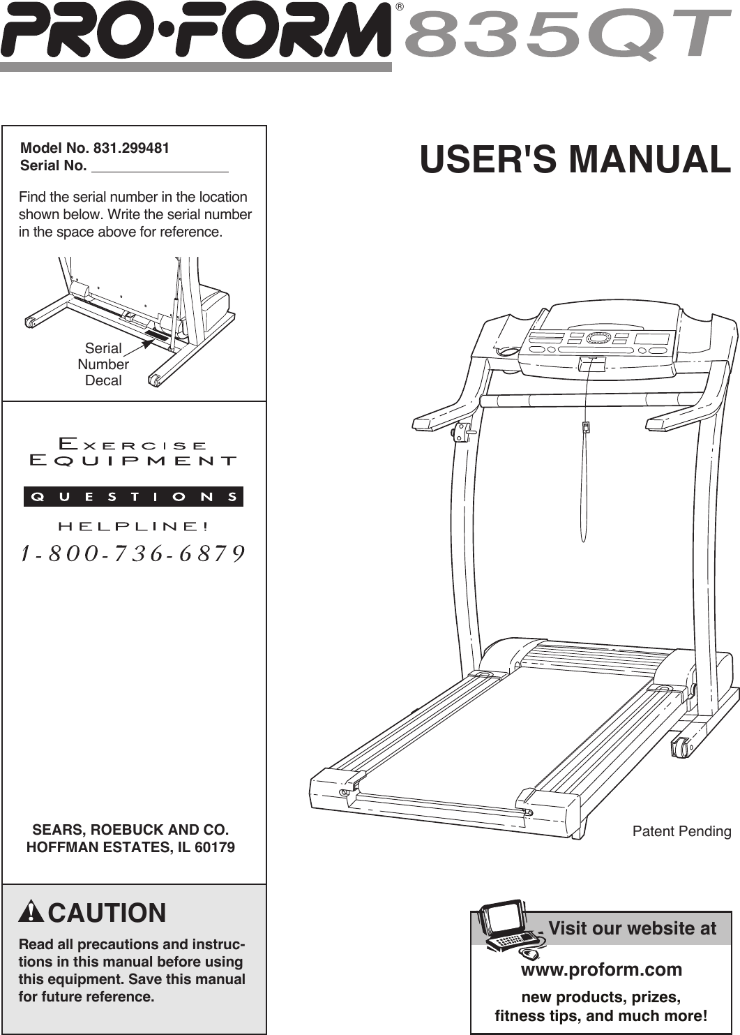 Proform 831 299481 Users Manual *299481 168951