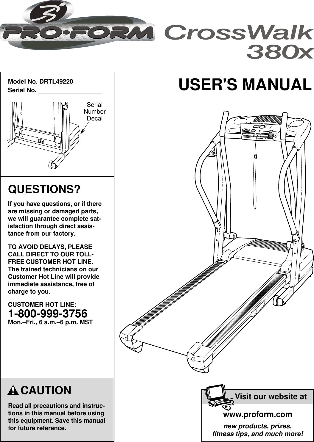 Proform Crosswalk 380X Users Manual