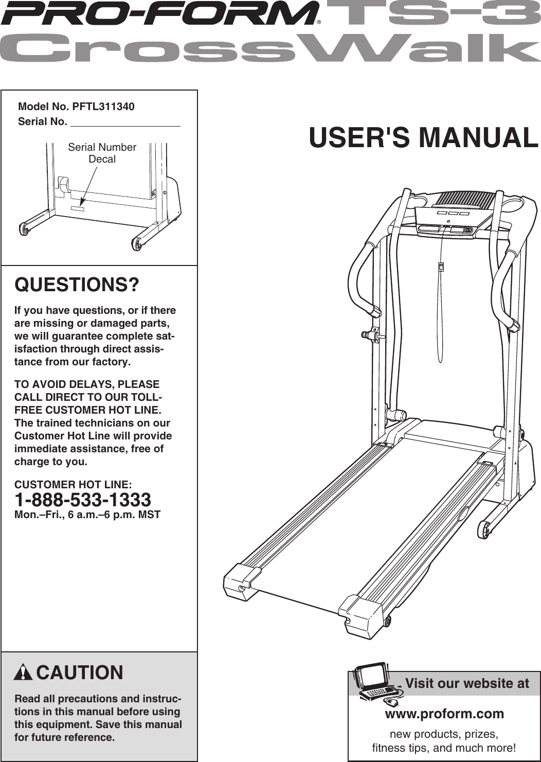 Proform Crosswalk Pftl311340 Users Manual