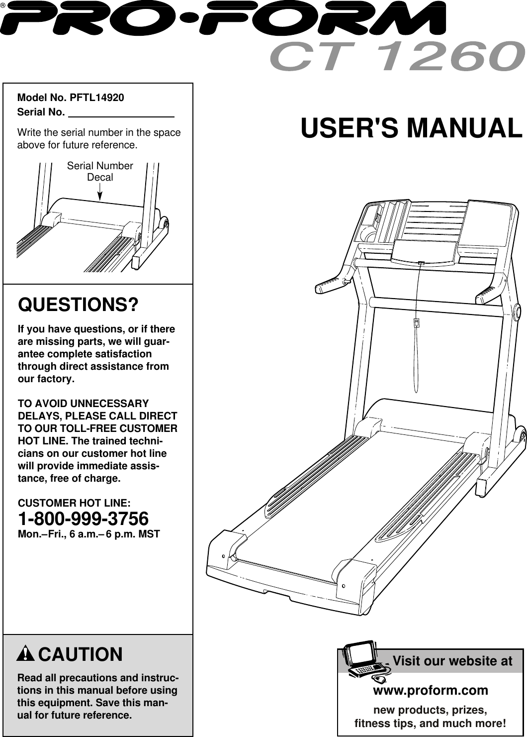 Proform Ct 1260 Pftl14920 Users Manual