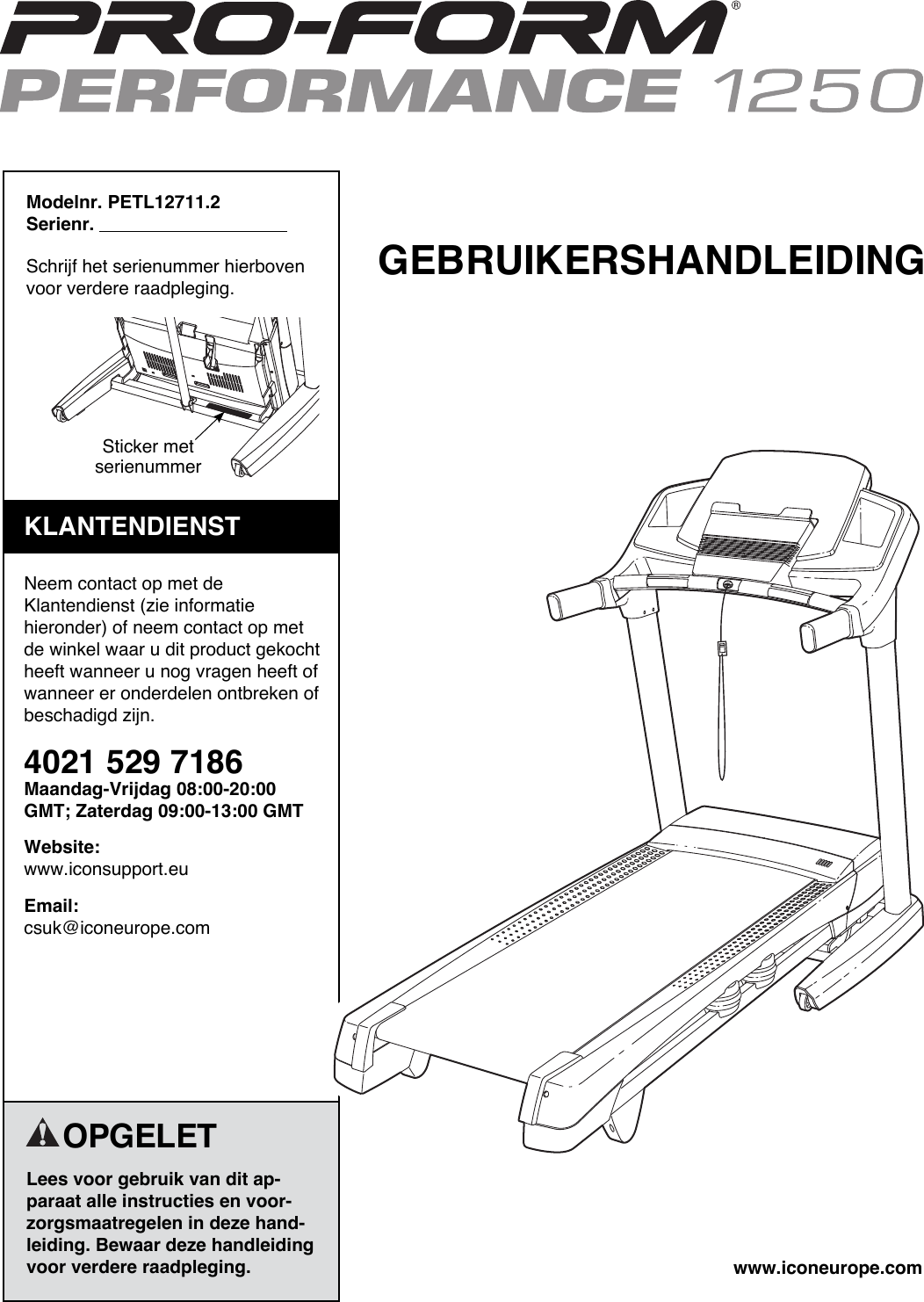 Proform Petl127112 Performance 1250 Treadmill Users Manual