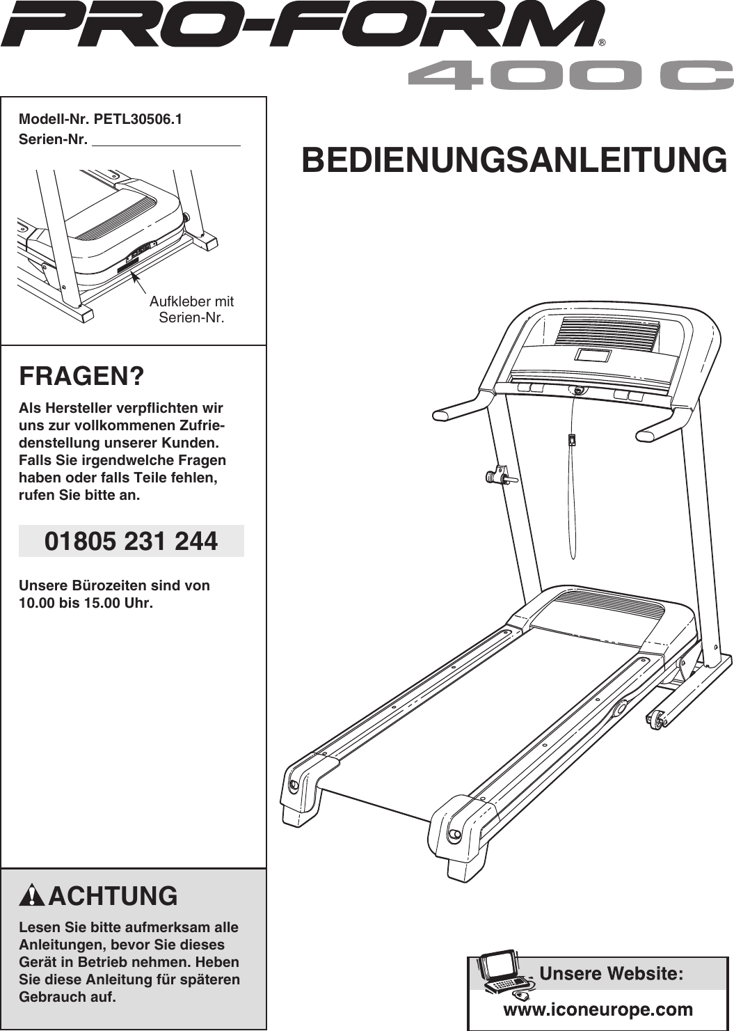 Proform Petl305061 400 C Treadmill Users Manual 294241 205863