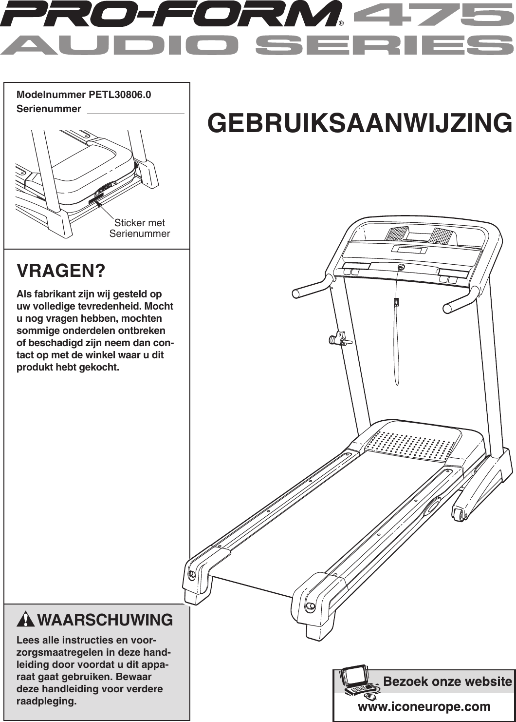 Proform Petl308060 475 Audio Series Treadmill Users Manual 294241 205863