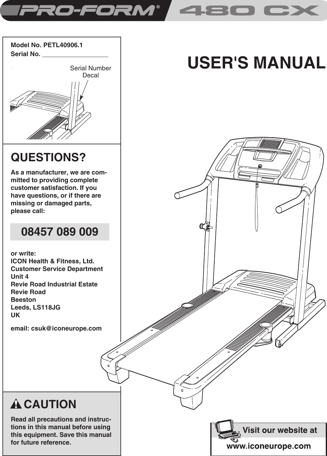Proform Petl409061 480 Cx Treadmill Users Manual 294241 205863